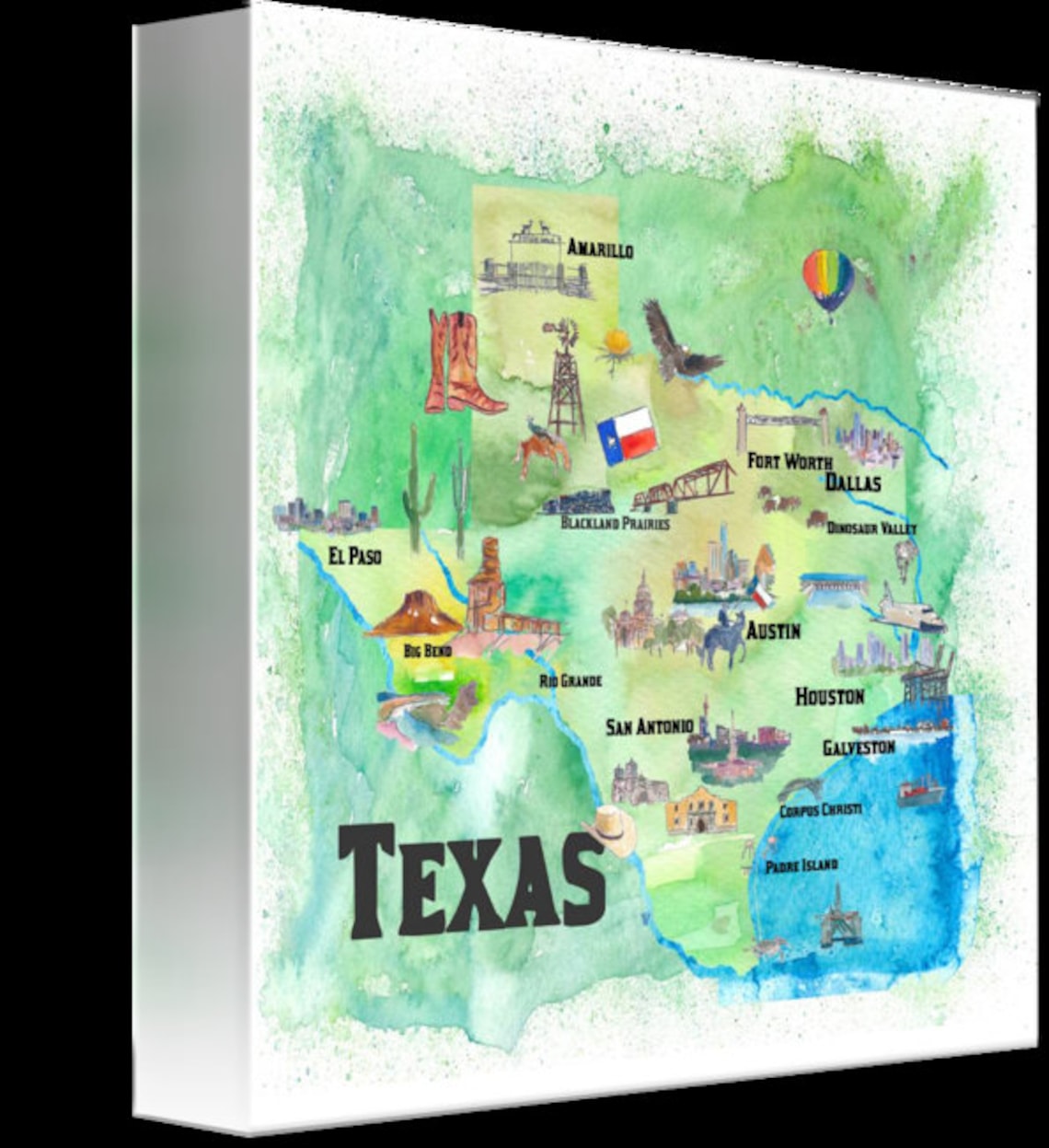 USA Texas State Travel Poster Map with Tourist Highlights | Etsy