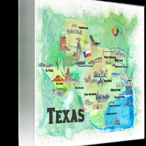 USA Texas State Travel Poster Map With Tourist Highlights - Etsy