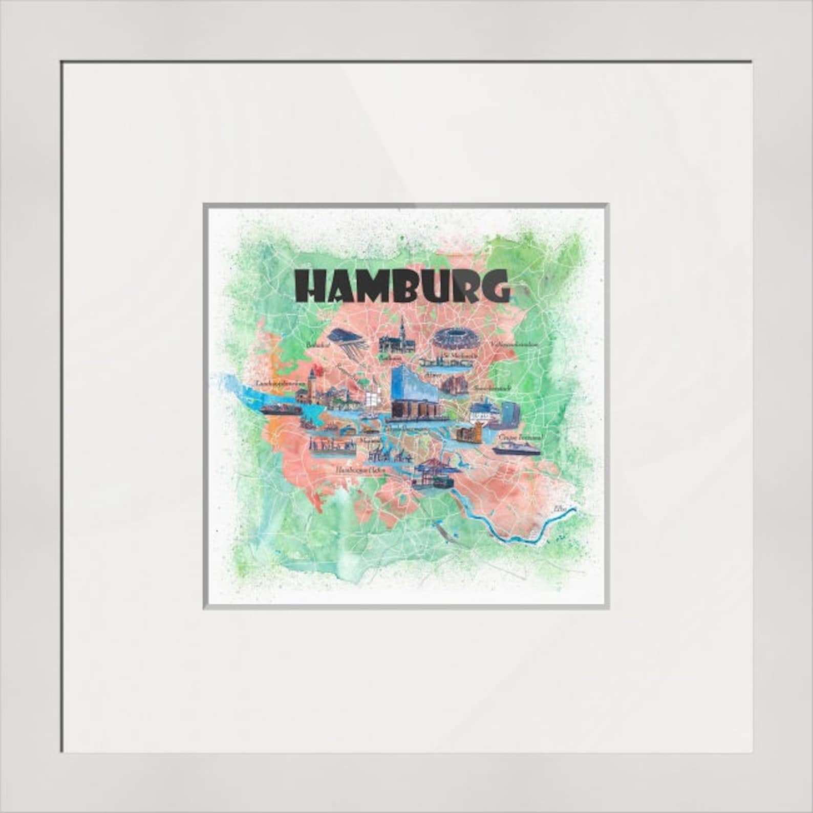 Hamburg Illustrated Favorite Map With Touristic Top Ten Highlights ...