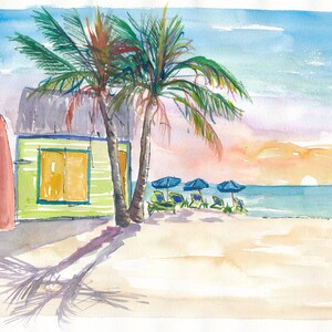 Caribbean Surf Beach Bar Boards and Sunset - Original Painting & Print ...