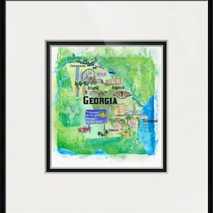 USA Georgia State Illustrated Travel Poster Map With Touristic ...