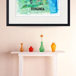 USA Virginia State Illustrated Travel Poster Map With Touristic ...