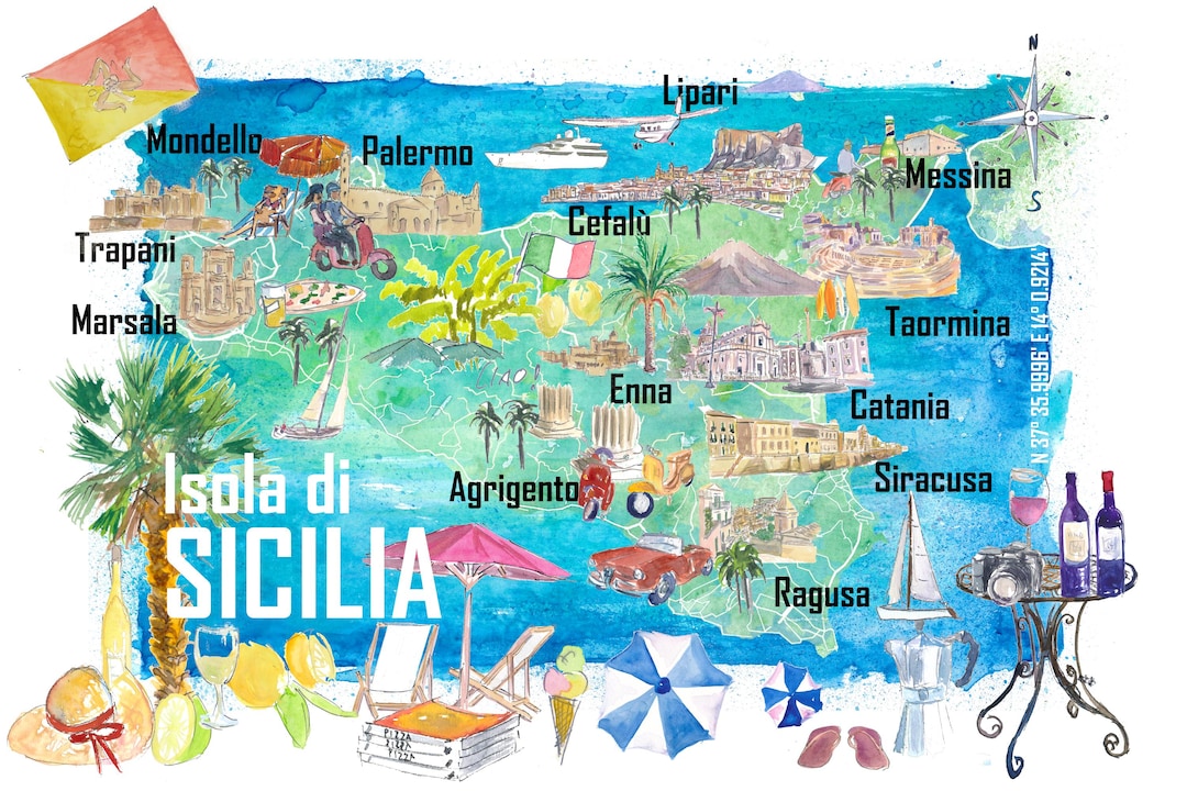 Large Map Of Sicily In Printable Map Of Sicily Printable Maps