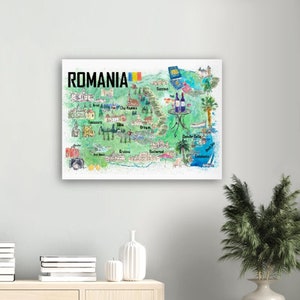 Romania Illustrated Travel Map With Roads and Tourist Highlights - Etsy