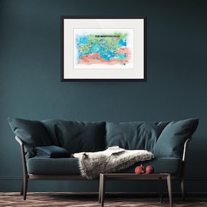 Mediterranean Cruise Travel Poster Map With Spain Italy Greece Palma ...