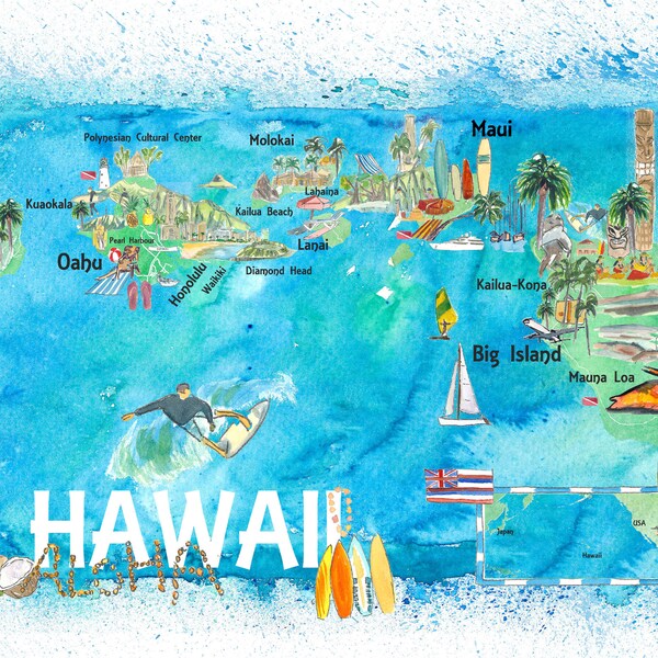 Map of Hawaii - Etsy