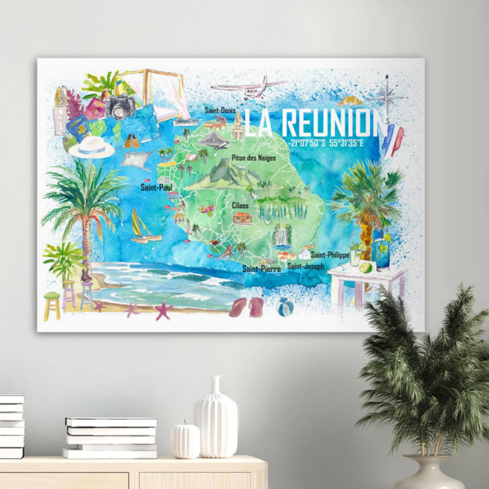 La Reunion Illustrated Island Travel Map With Tourist Highlights - Fine ...