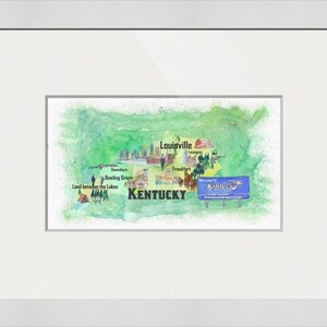 USA Kentucky State Illustrated Travel Poster Map With Touristic ...