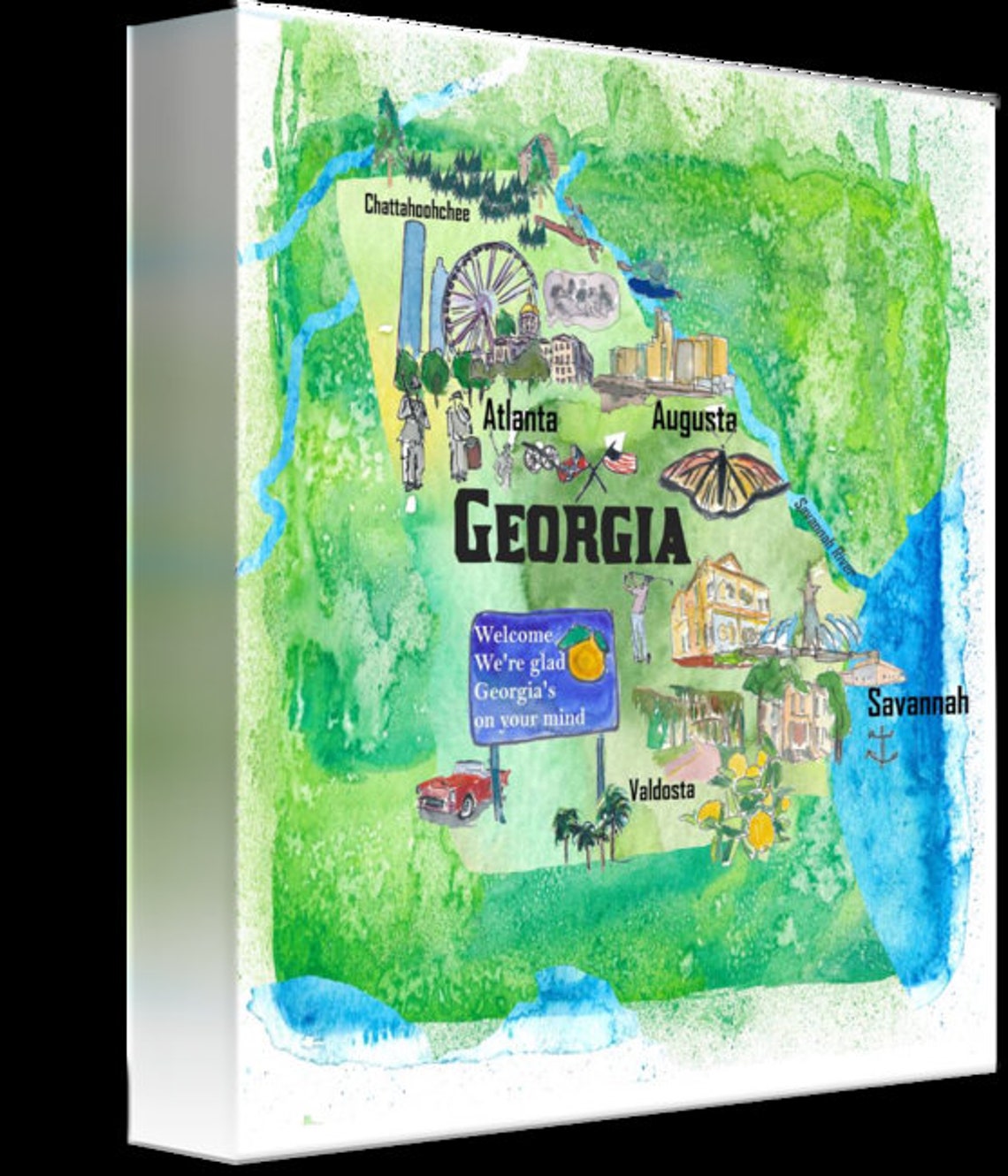 USA Georgia State Travel Poster Map with Tourist Highlights | Etsy