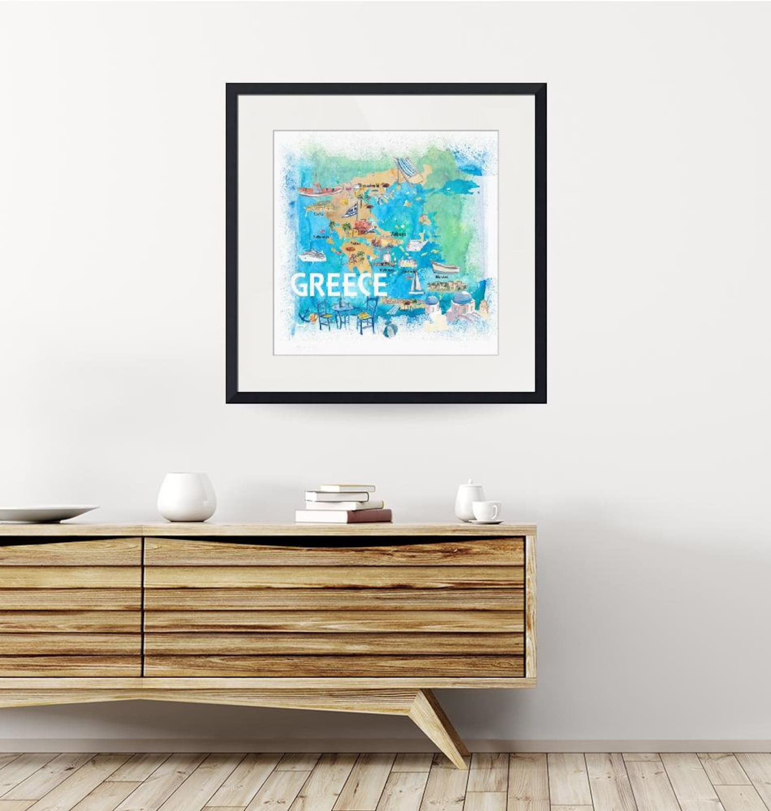 Greece Illustrated Travel Map With Landmarks and Highlights - Fine Art ...