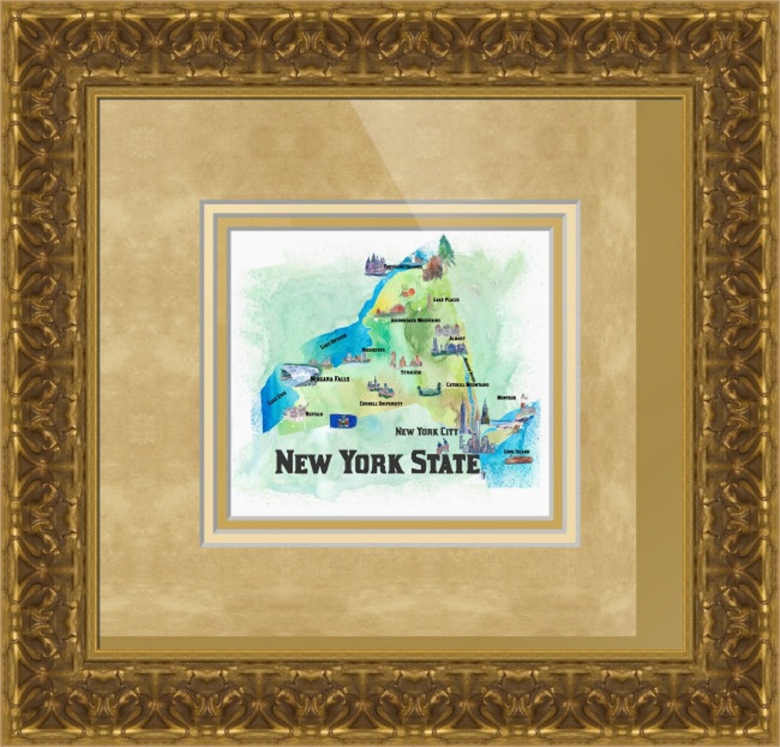 USA New York State Travel Poster Map With Tourist Highlights | Etsy