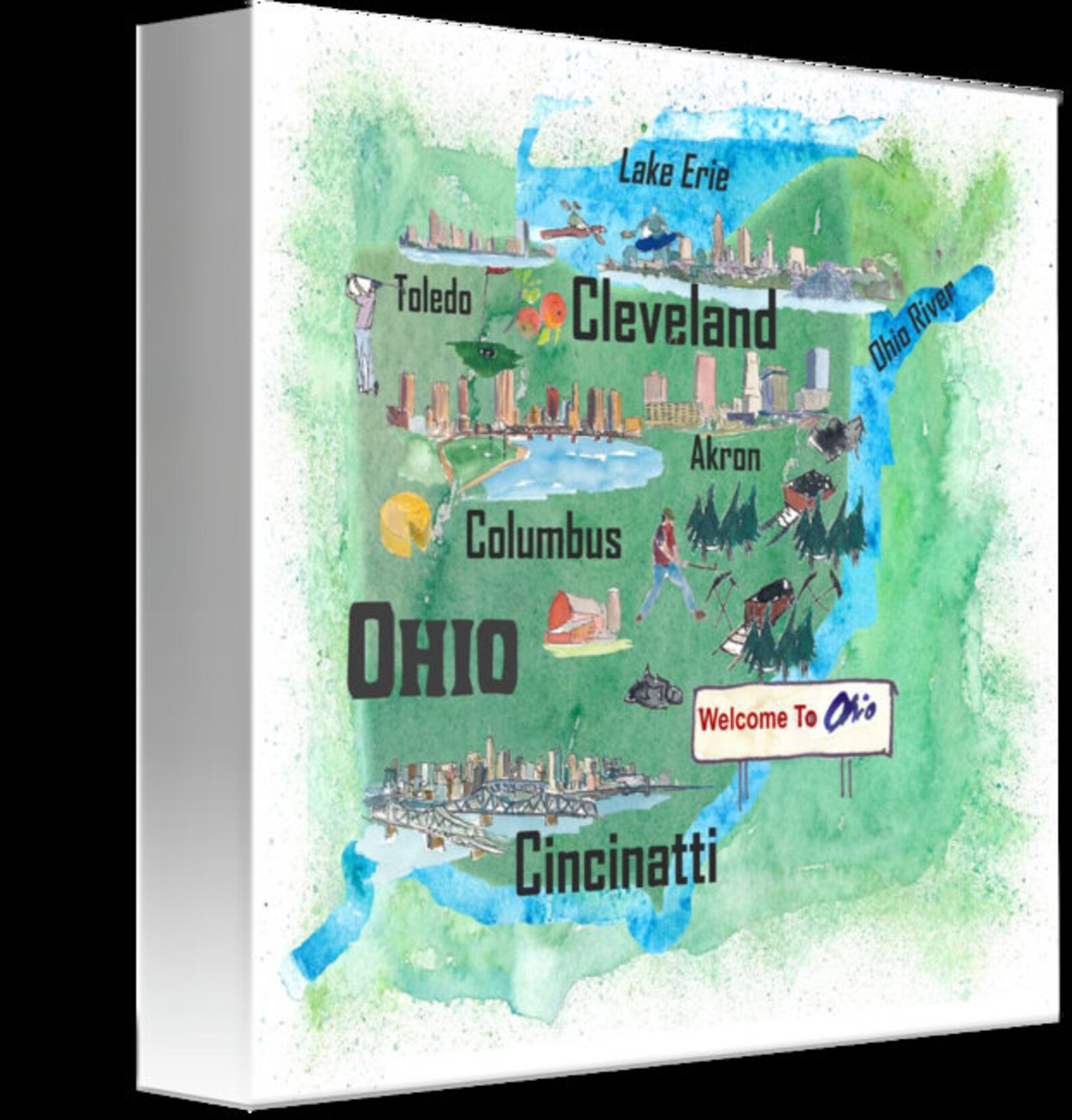 USA Ohio State Illustrated Travel Poster Map With Touristic - Etsy