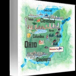 USA Ohio State Illustrated Travel Poster Map With Touristic Highlights ...