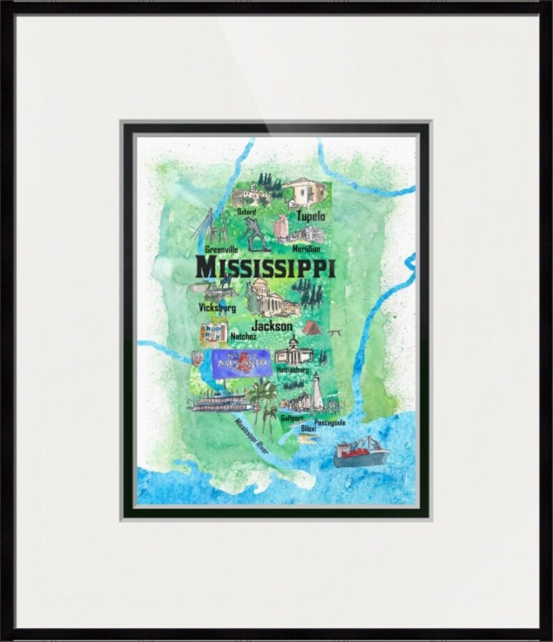 USA Mississippi State Travel Poster Map With Tourist Highlights - Etsy