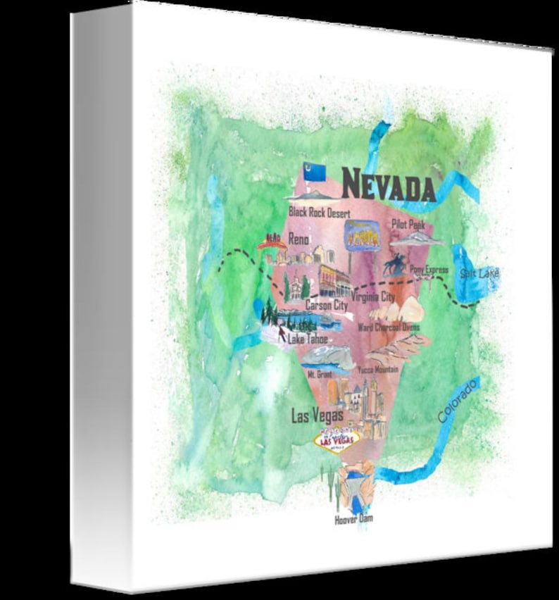 USA Nevada State Travel Poster Illustrated Art Map Fine Art | Etsy