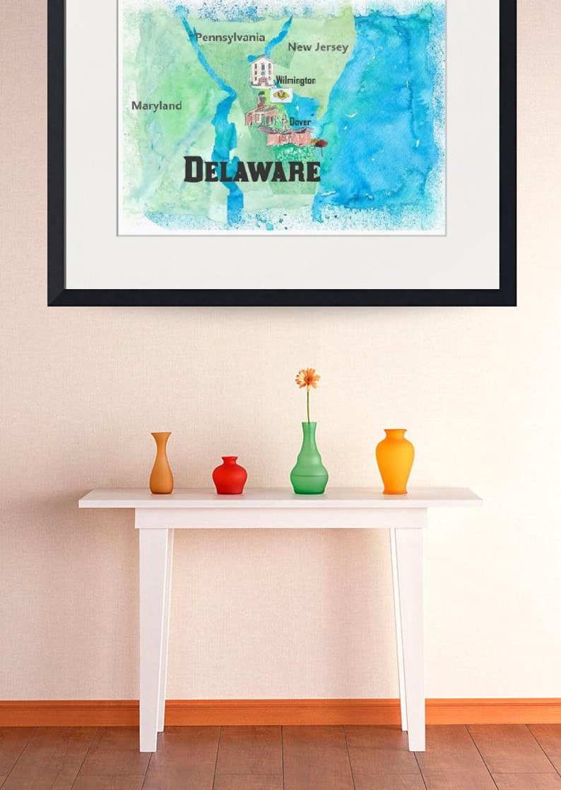 USA Delaware Illustrated State Travel Poster Map With | Etsy