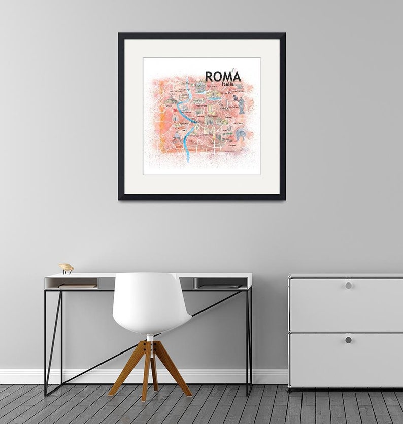 Rome Italy Illustrated Map With Landmarks, Main Roads and Highlights - Etsy