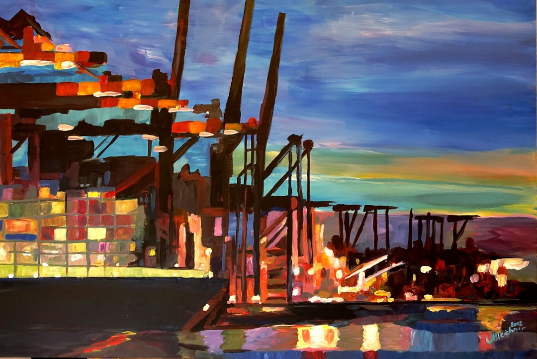 Port of Hamburg With Container Ships Painting & Limited Edition Fine ...