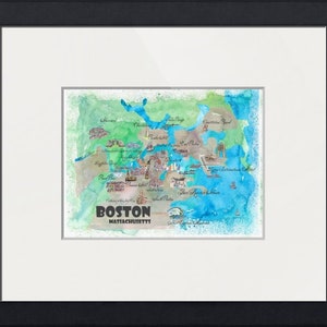 Boston Favorite Map With Touristic Top Ten Highlights in Colorful Retro ...