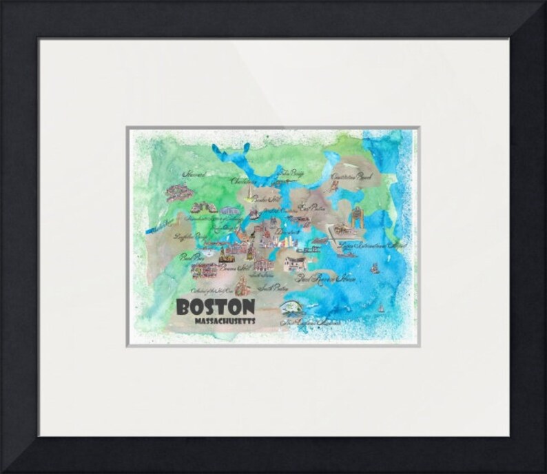 Boston Favorite Map With Touristic Top Ten Highlights in - Etsy