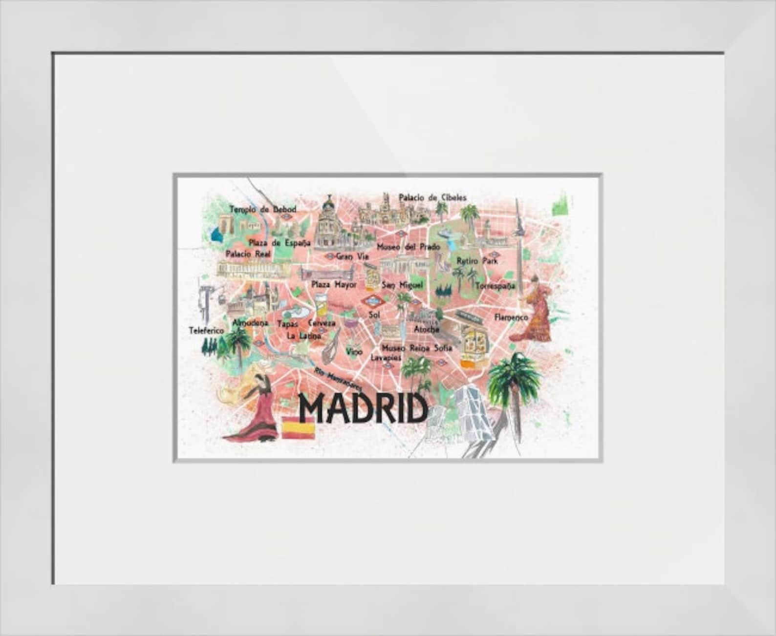 Madrid Spain Illustrated Travel Map With Roads Landmarks and Tourist ...