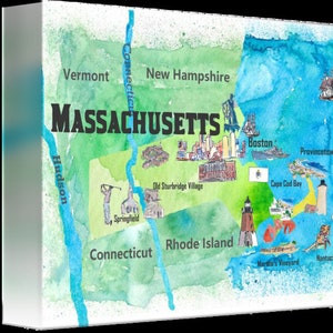 USA Massachusetts State Illustrated Travel Poster Map With Touristic ...
