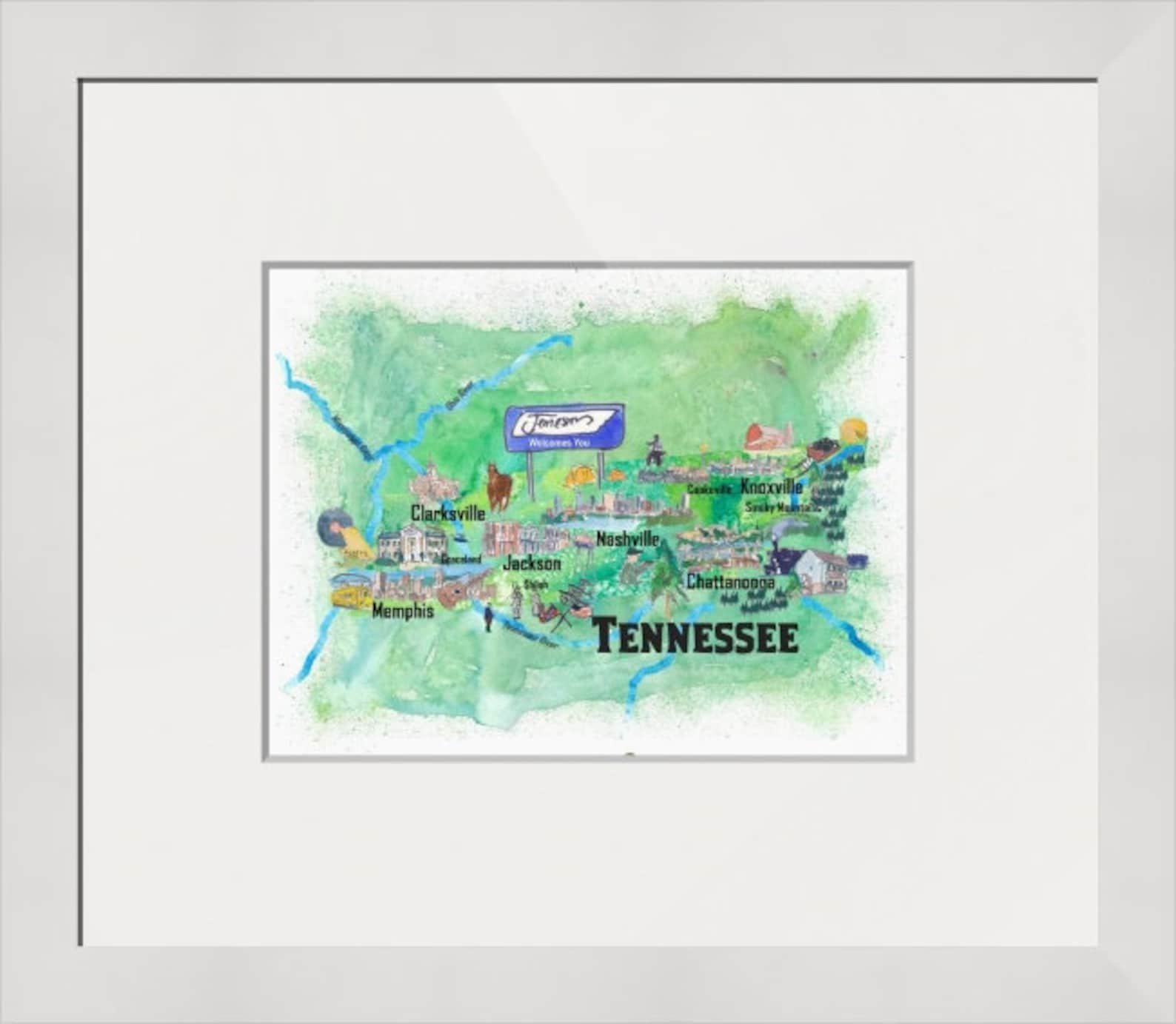 USA Tennessee State Travel Poster Map With Tourist Highlights - Etsy