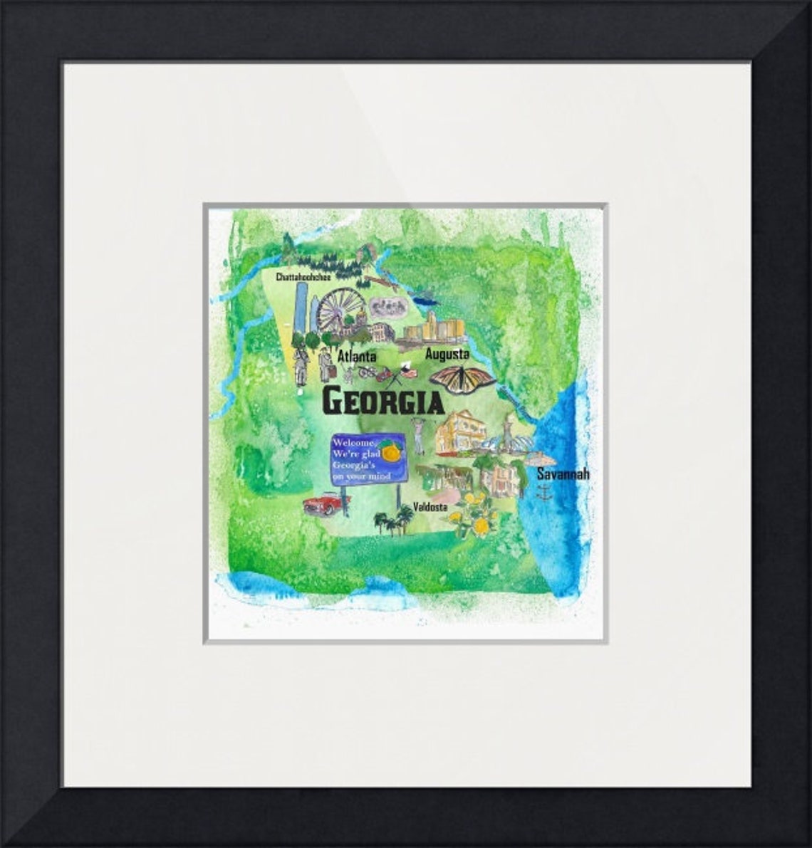USA Georgia State Travel Poster Map with Tourist Highlights | Etsy