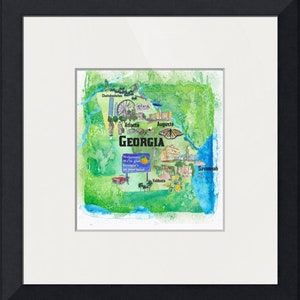 USA Georgia State Travel Poster Map With Tourist Highlights - Etsy