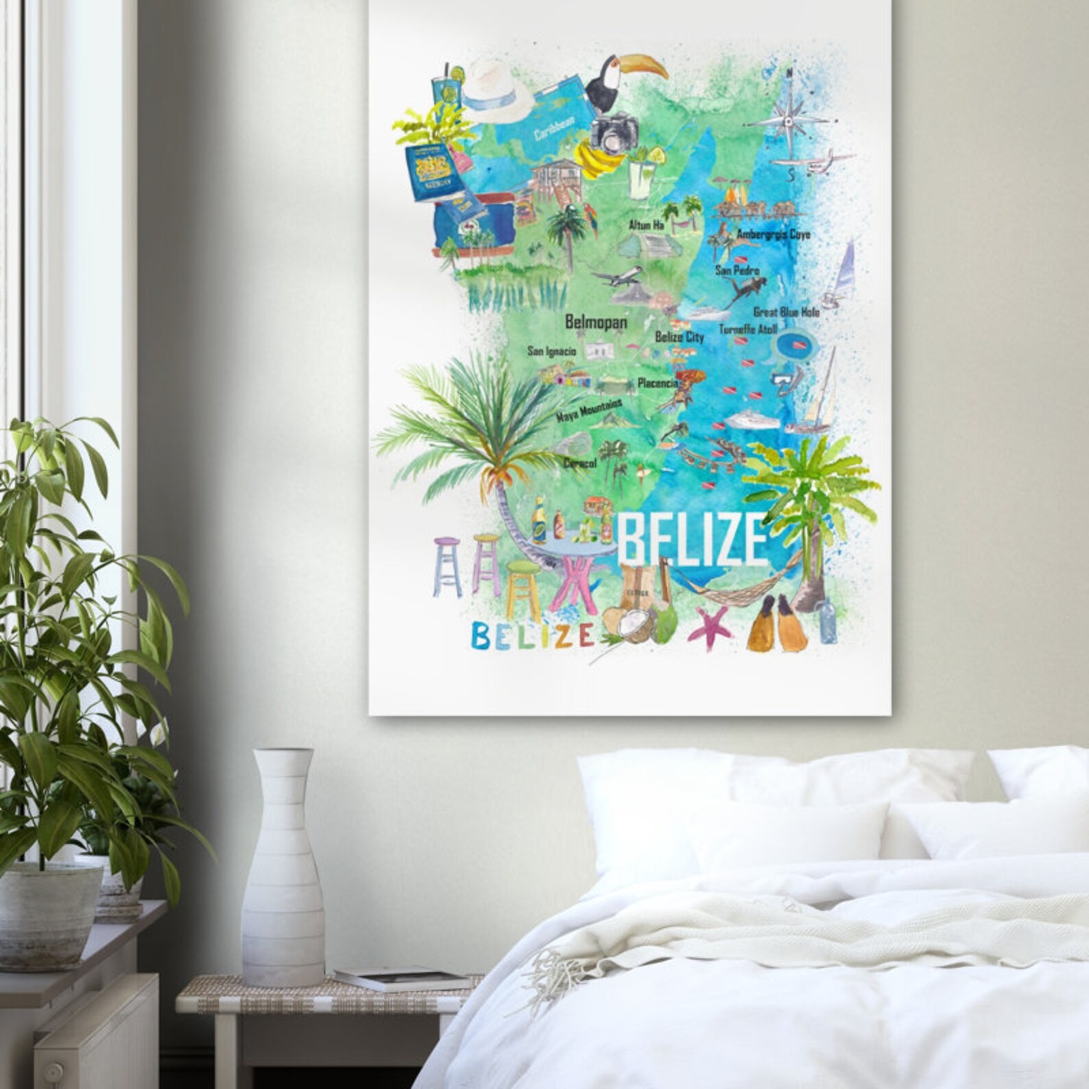Belize Caribbean Illustrated Travel Map With Roads and Tourist ...