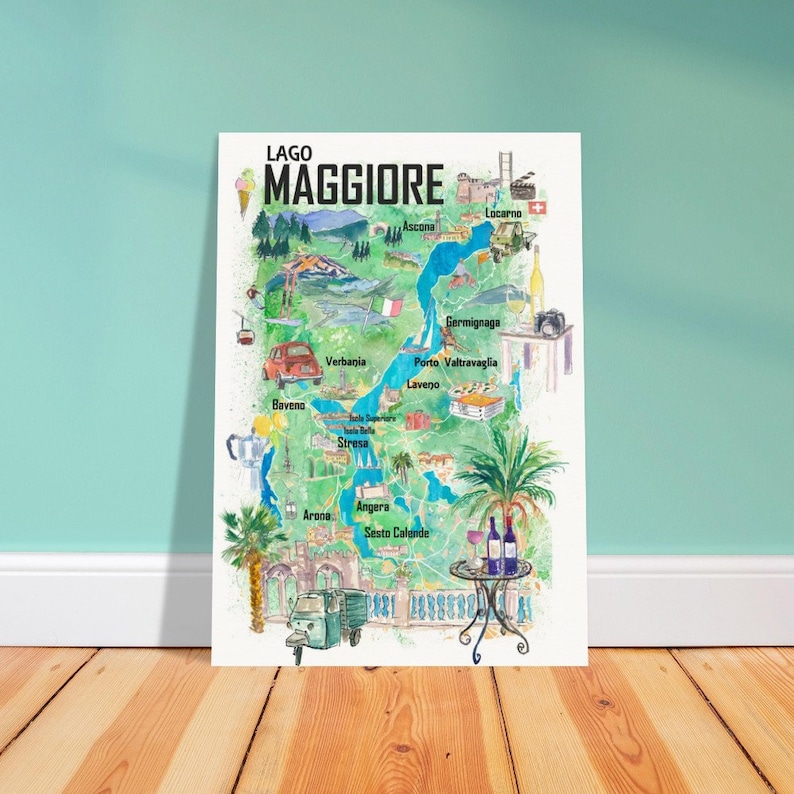 Lago Maggiore Illustrated Travel Map With Roads and Highlights in Italy ...