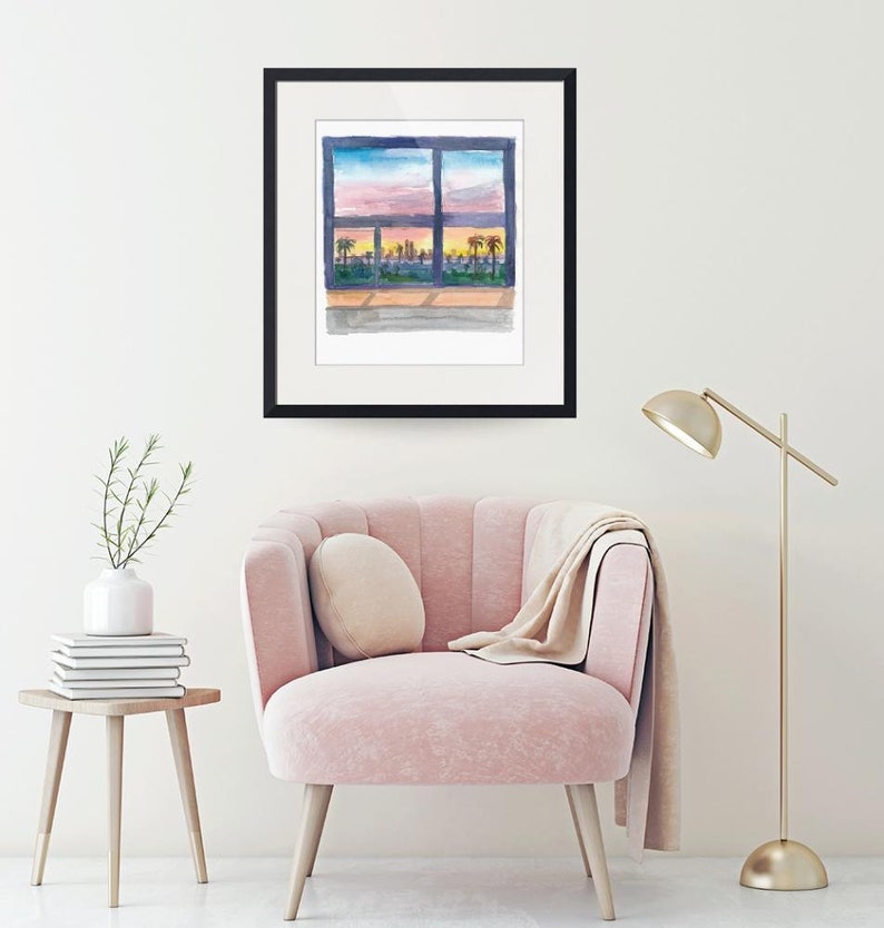 Cozy Evening Window to Downtown Skyline With Palms - Limited Edition ...