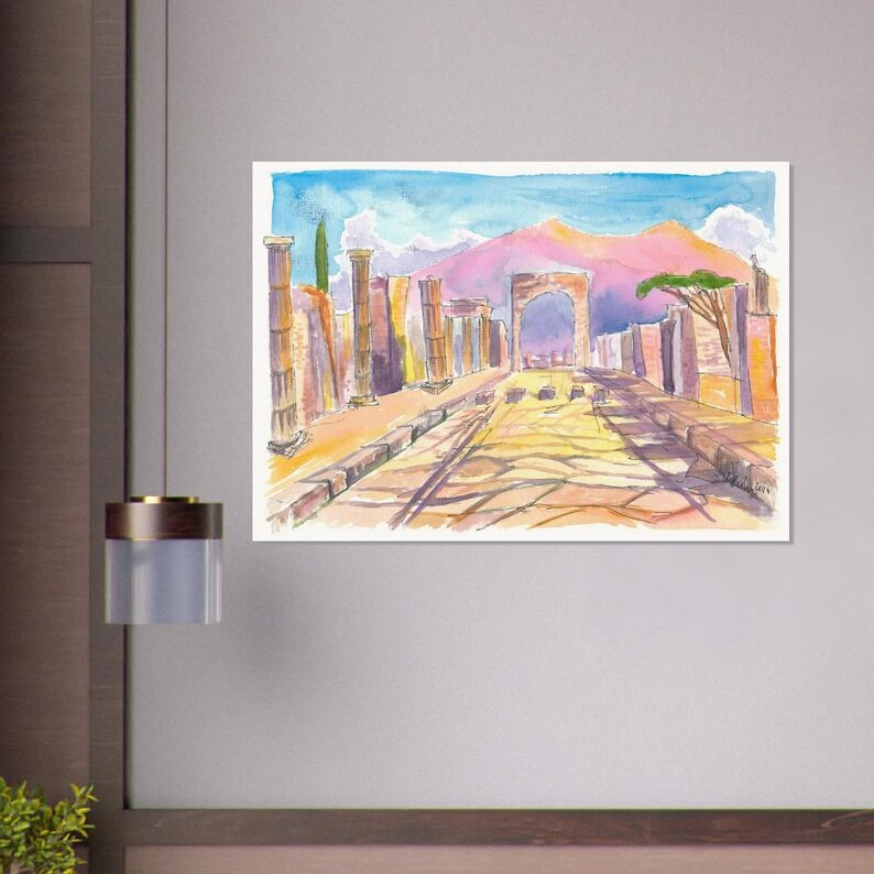 Ancient Pompeii Street Scene With Roman Road and Vesuvius- Limited ...