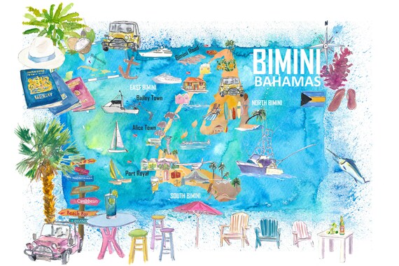 Bimini Bahamas Illustrated Map With Island Tourist Highlights - Etsy