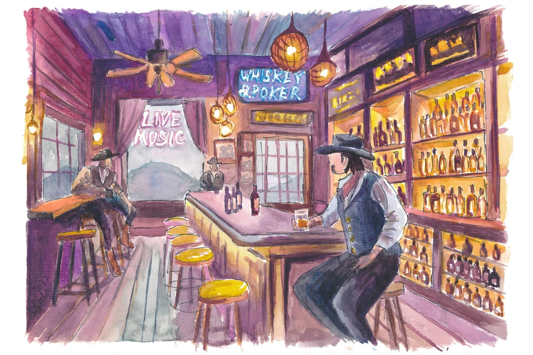 Western Saloon Art Print: Cozy Bar Scene, Limited Edition - Etsy