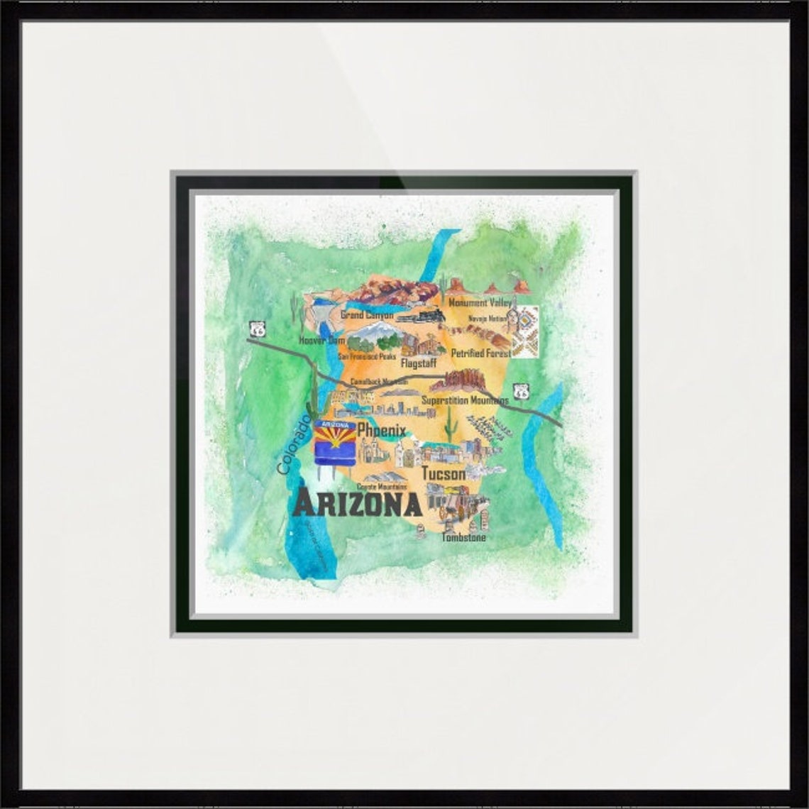 USA Arizona State Travel Poster Illustrated Art Map - Fine Art Print - Etsy