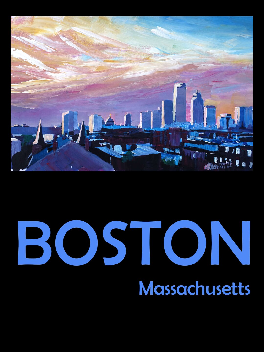 Retro Travel Poster Boston Massachusetts - Fine Art Print - Etsy