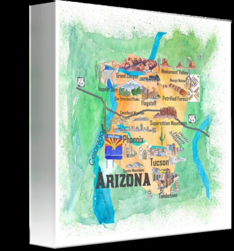 USA Arizona State Travel Poster Illustrated Art Map Fine Art | Etsy