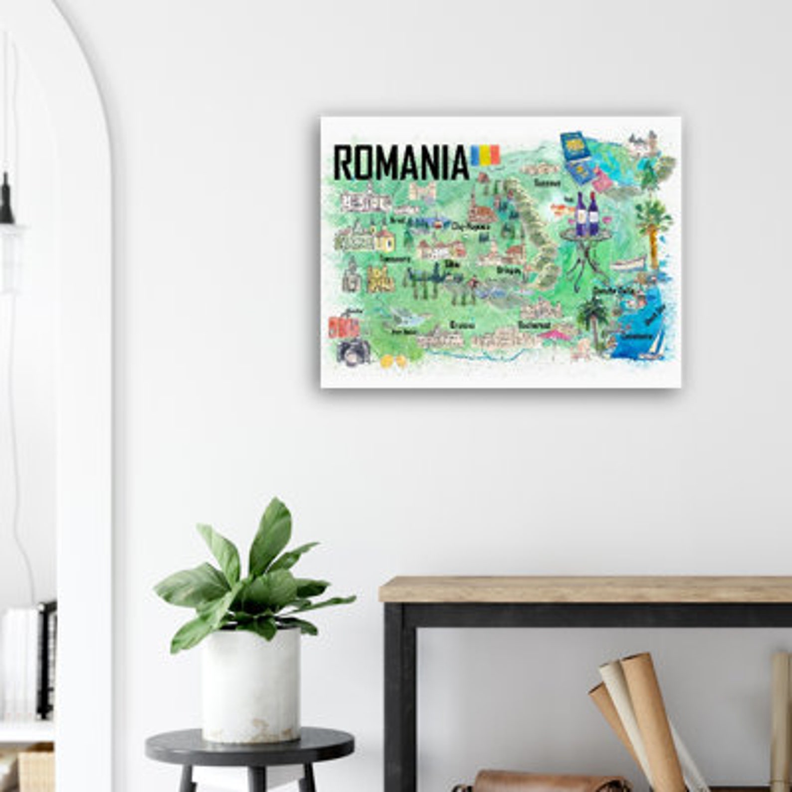 Romania Map Print – Illustrated Travel Memory Gift for Transylvania ...