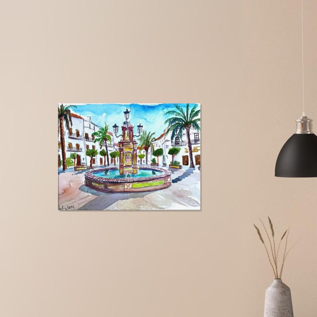 Vejer De La Frontera Andalusia Spain Fountain Square Scene - Limited ...