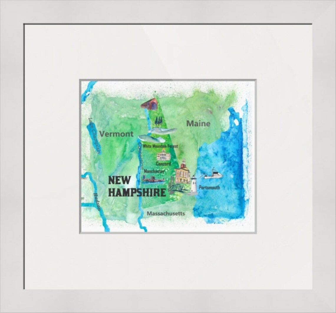 USA New Hampshire Illustrated State Travel Poster Map with | Etsy
