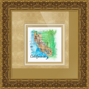 USA California State Fine Art Print Retro Vintage Illustrated Map With ...