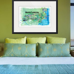 USA North Carolina State Travel Poster Map With Tourist Highlights - Etsy