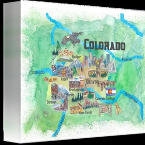USA Colorado State Travel Poster Illustrated Art Map - Fine Art Print ...