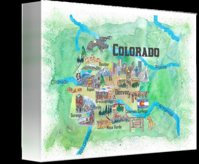 USA Colorado State Travel Poster Illustrated Art Map Fine - Etsy