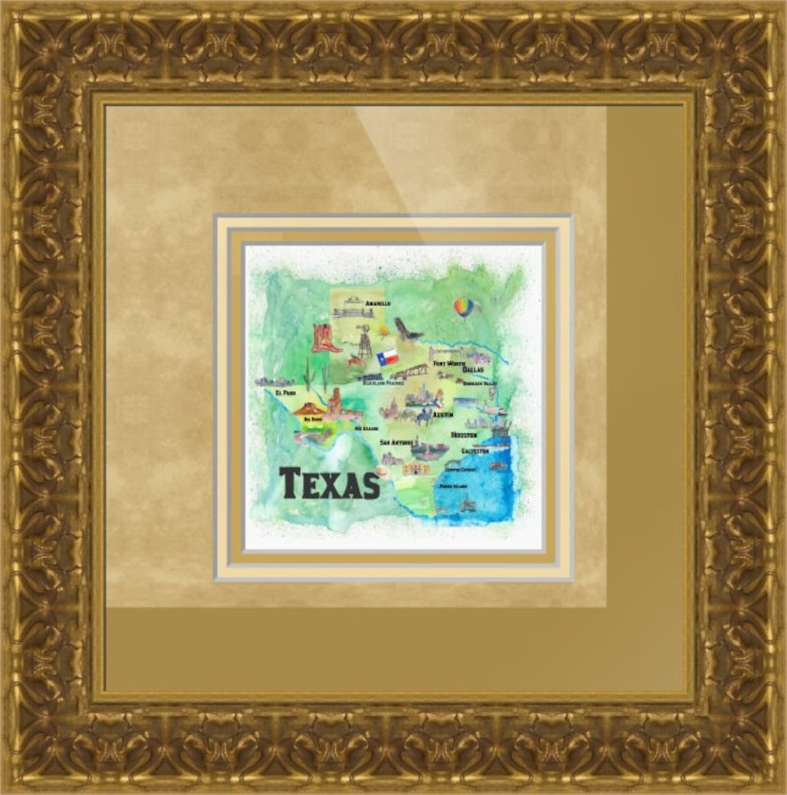 USA Texas State Travel Poster Map With Tourist Highlights - Etsy
