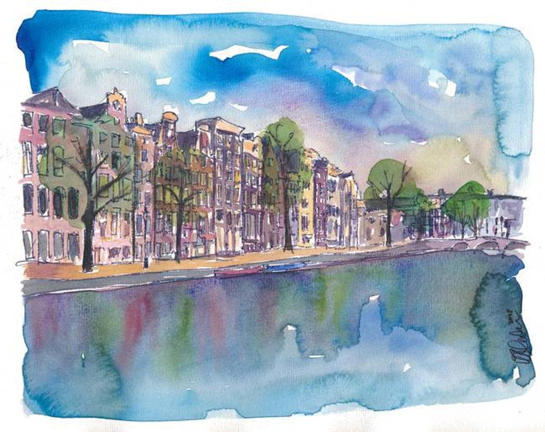 Amsterdam Netherlands Canal Water Reflections Original Painting ...