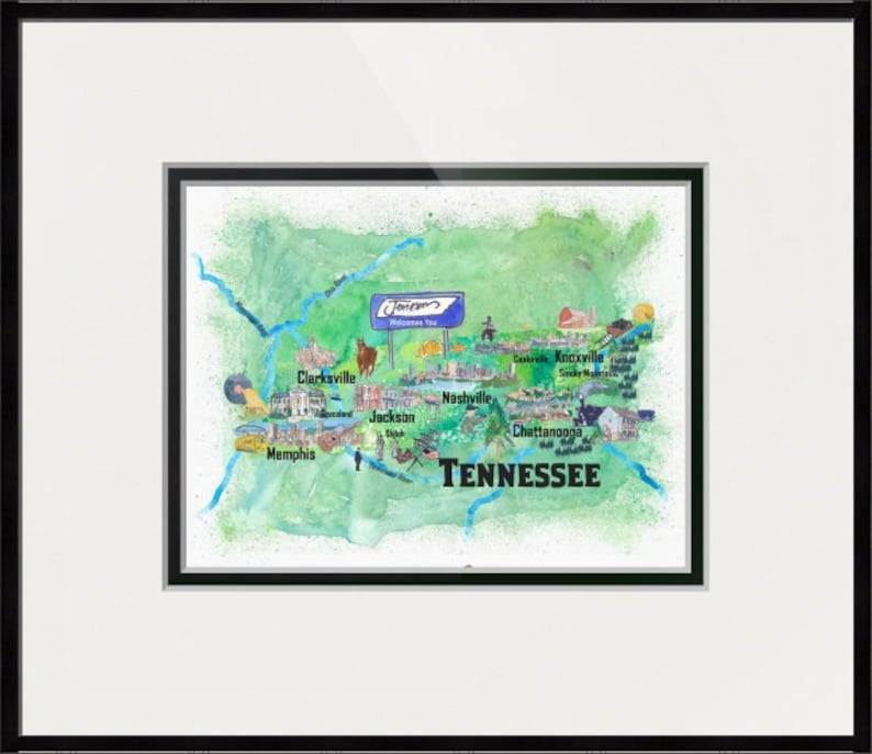 USA Tennessee State Travel Poster Map With Tourist Highlights - Etsy