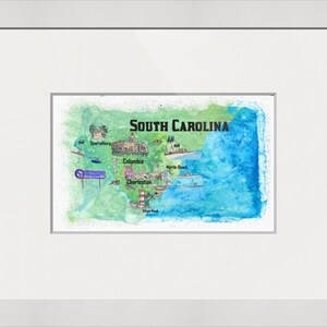 USA South Carolina State Travel Poster Map With Tourist Highlights - Etsy