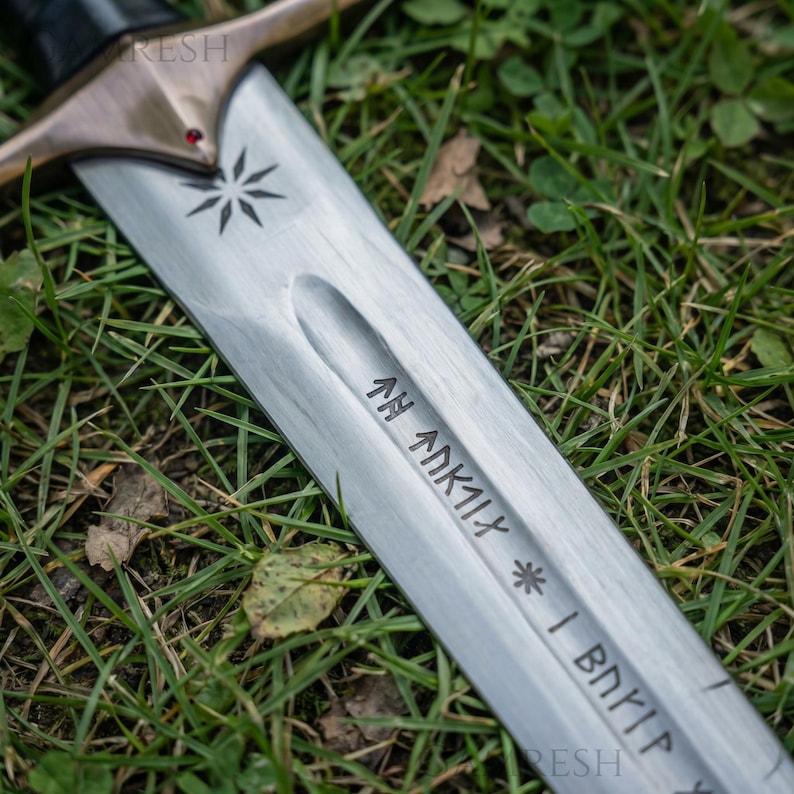 Fantasy Steel Sword, Runic Engraved Blade, Medieval Knight LARP Wall ...